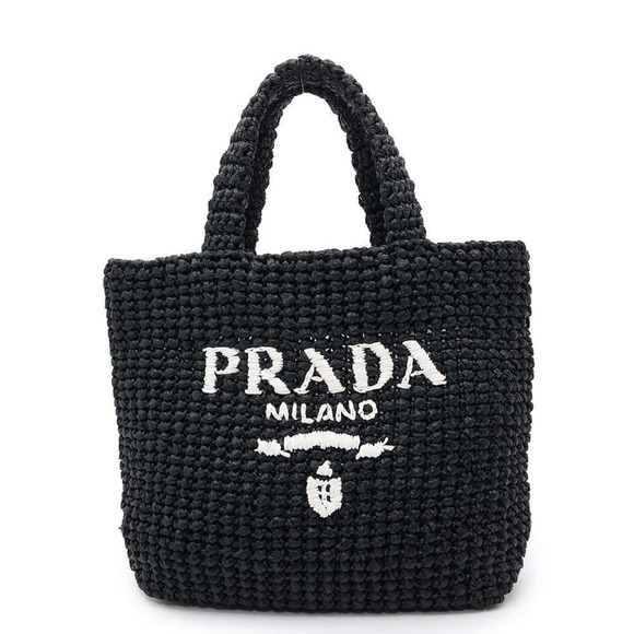Prada | Bags | Prada Small Logo Tote Bag Raffia Black | Poshmark